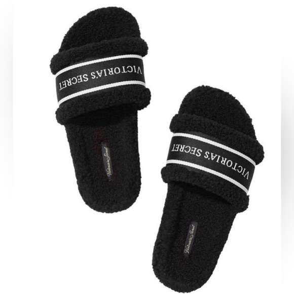Victoria's Secret | Shoes | Victorias Secret Faux Fur Logo Strap Slide ...